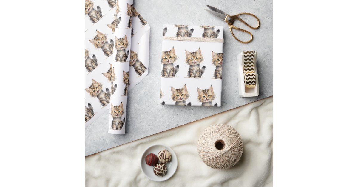 Watercolor Tortoise Shell Kitten Wrapping Paper | Zazzle