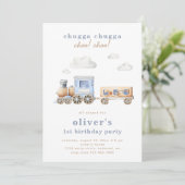 Watercolor Train Birthday Invitation | Blue Train | Zazzle
