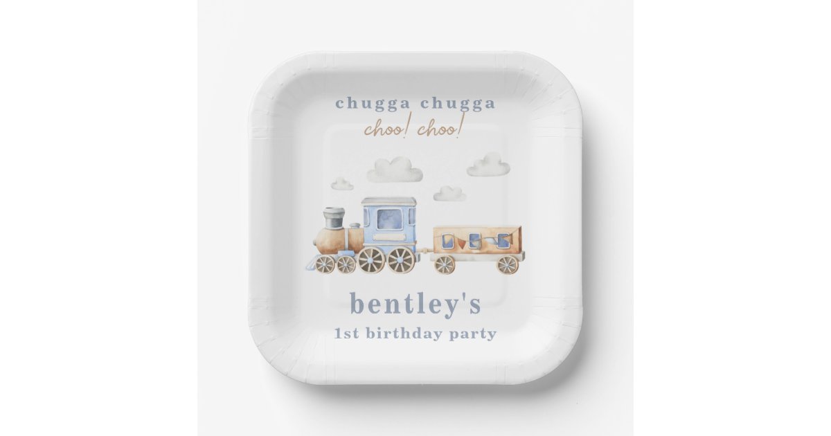 Watercolor Train Birthday Party Plates | Zazzle