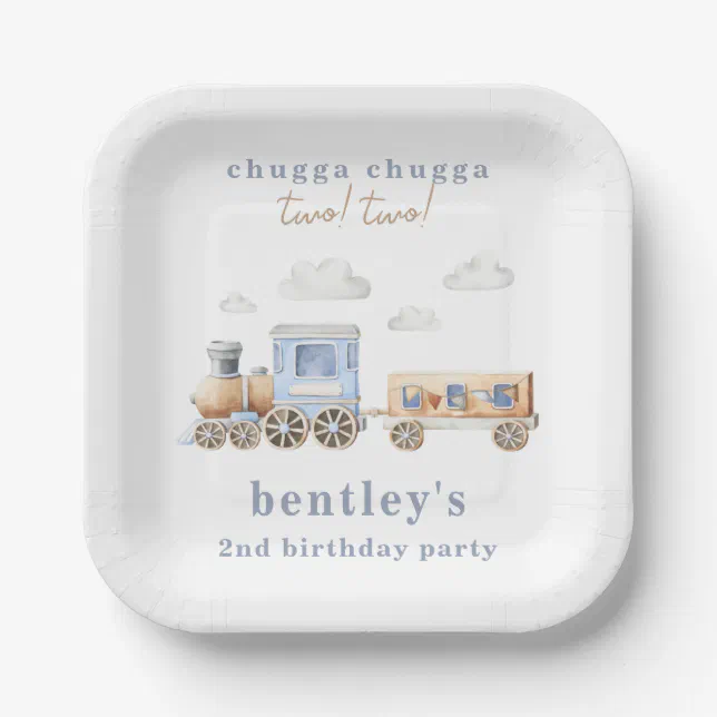 Watercolor Train Birthday Party Plates | Zazzle