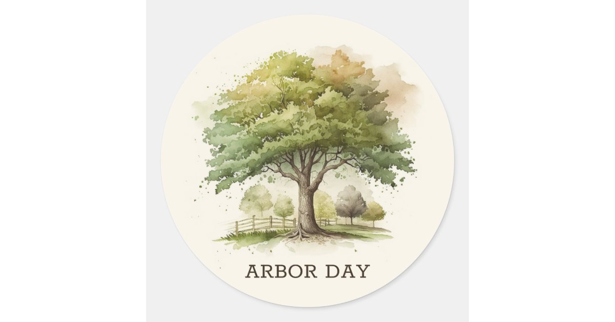 Watercolor tree. Arbor day Environment and ecology Classic Round ...