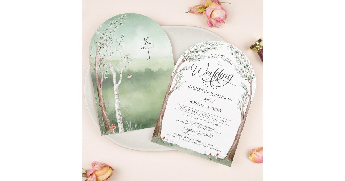 Watercolor Tree Whimsical Cottagecore Arch Wedding Invitation | Zazzle