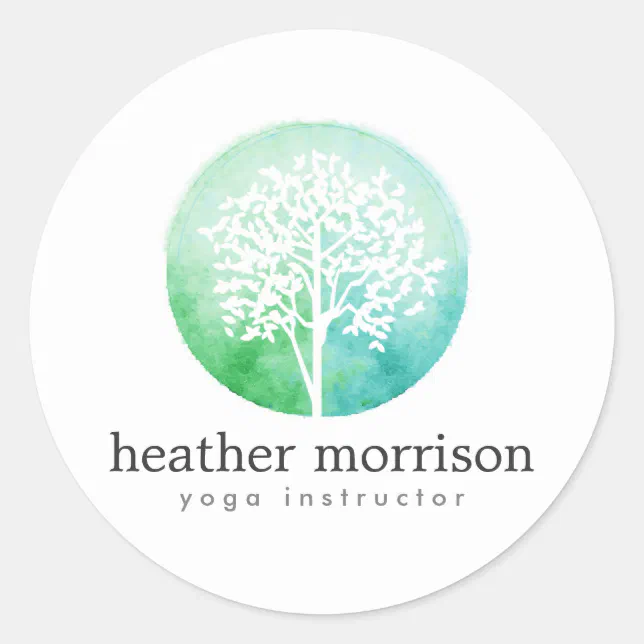 Watercolor Tree Yoga and Wellness Classic Round Sticker | Zazzle