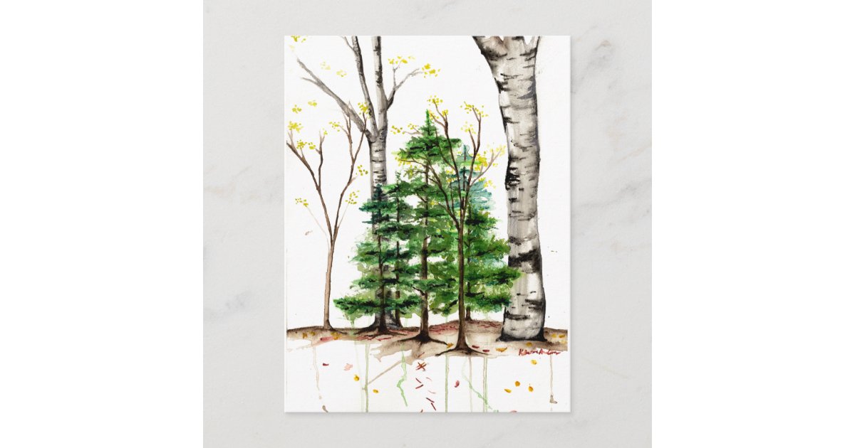 watercolor trees postcard | Zazzle