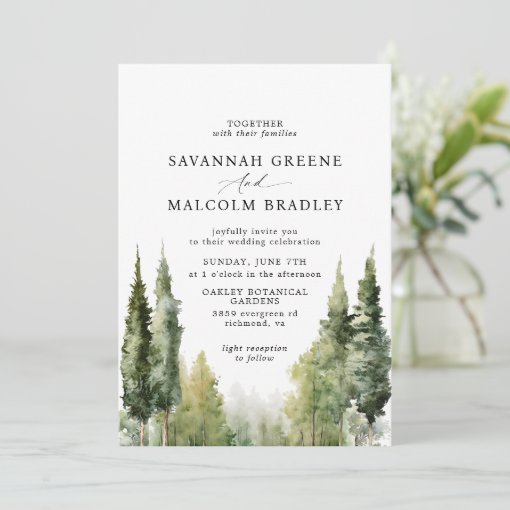 Watercolor Trees | Rustic Forest Outdoor Wedding Invitation | Zazzle