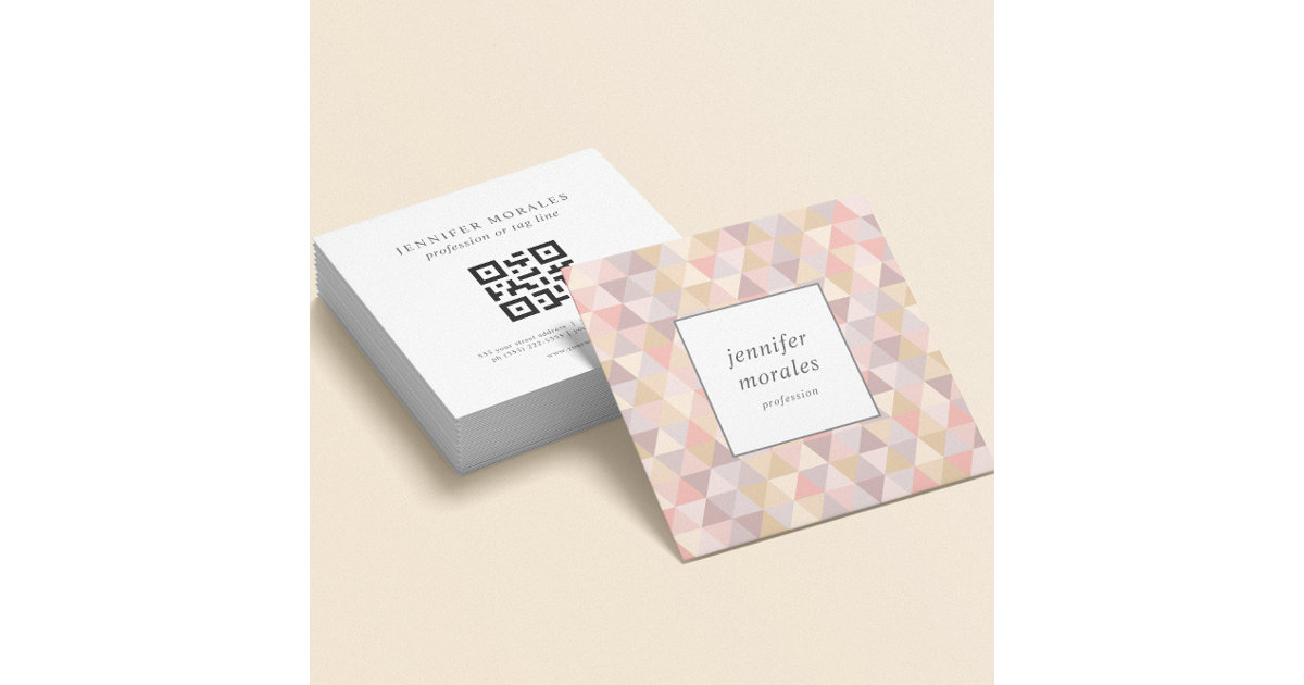 Watercolor Triangle Mauve Gray Pink Cream QR CODE Square Business Card ...