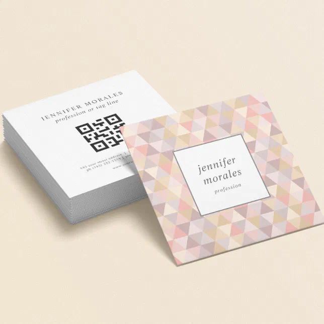 Watercolor Triangle Mauve Gray Pink Cream QR CODE Square Business Card ...