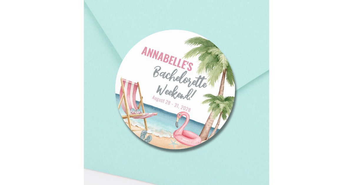 Watercolor Tropical Beach Bachelorette Party Classic Round Sticker | Zazzle