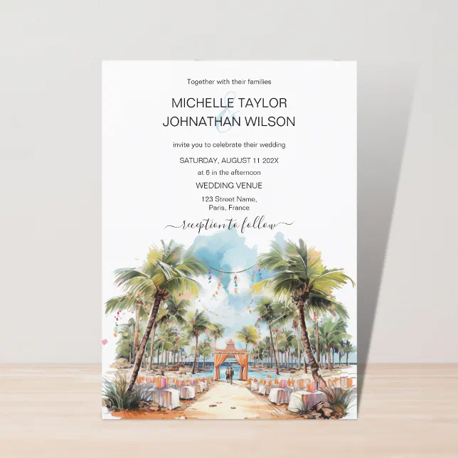 Watercolor Tropical Beach Destination Wedding Invitation | Zazzle