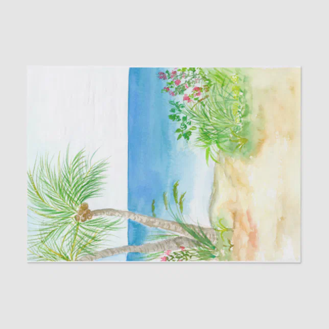 Watercolor Tropical Beach Tissue Paper | Zazzle