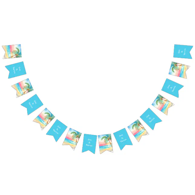Watercolor Tropical Beach Wedding Bunting Flags | Zazzle