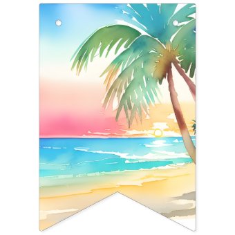 Watercolor Tropical Beach Wedding Bunting Flags | Zazzle