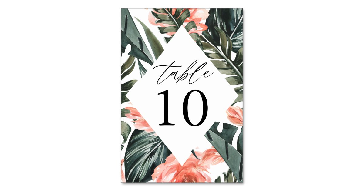 Watercolor Tropical Coral Flowers Frame Wedding Table Number | Zazzle