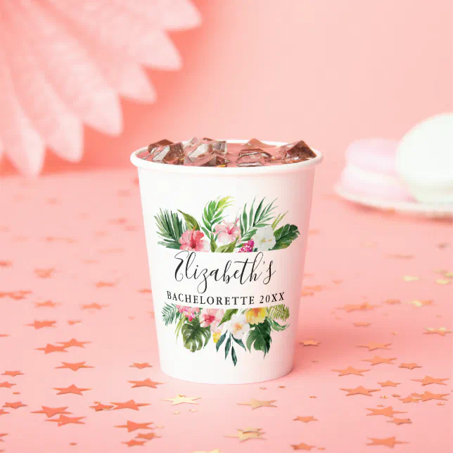 Watercolor Tropical Floral Bachelorette Party Paper Cups | Zazzle