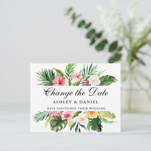 Watercolor Tropical Floral Change The Date Postcard | Zazzle