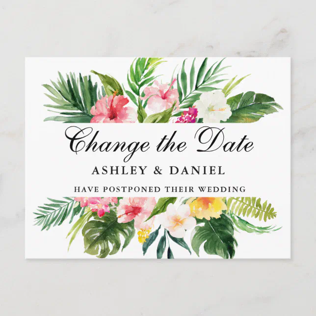 Watercolor Tropical Floral Change The Date Postcard | Zazzle