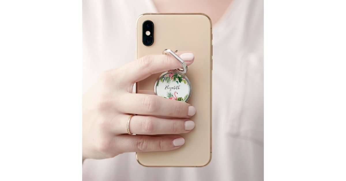 Watercolor Tropical Floral Flamingo Personalized Phone Ring Stand | Zazzle
