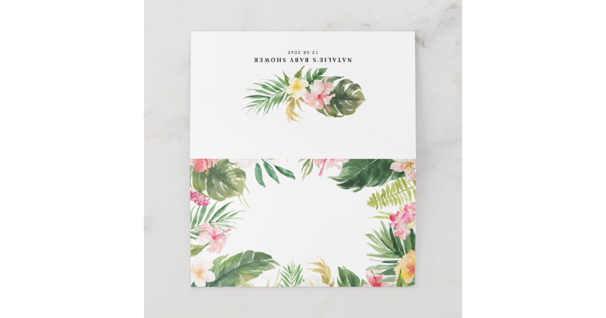 Watercolor Tropical Floral Frame Custom Place Card | Zazzle