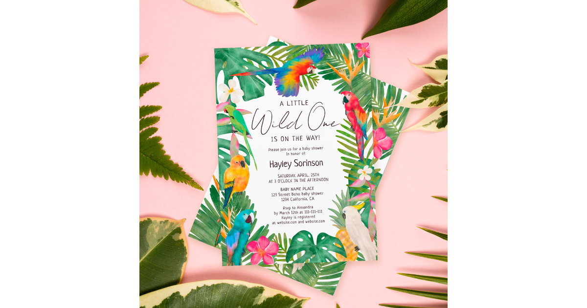 Watercolor tropical floral parrots baby shower invitation | Zazzle
