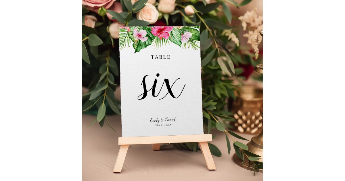 Watercolor Tropical Floral Wedding Table Number | Zazzle