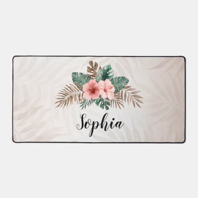 Watercolor Tropical Floral Wreath Custom Text Desk Mat | Zazzle