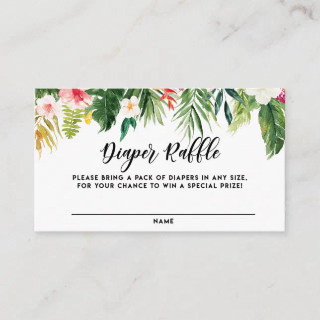 Watercolor Tropical Flowers Diaper Raffle Card | Zazzle