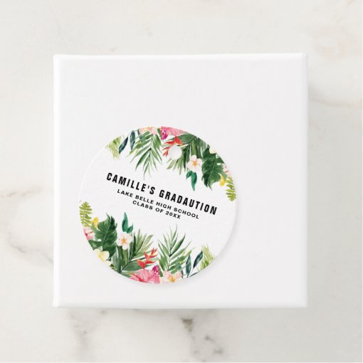 Watercolor Tropical Flowers & Greenery Graduation Favor Tags | Zazzle