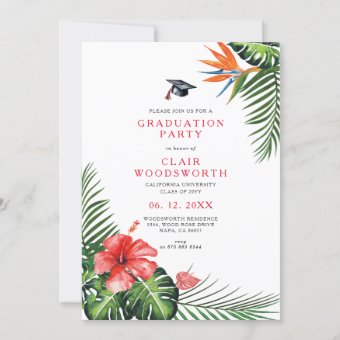 Watercolor Tropical Flowers Greenery Graduation Invitation | Zazzle