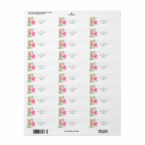 Watercolor Tropical Flowers Hibiscus Ferns Label | Zazzle