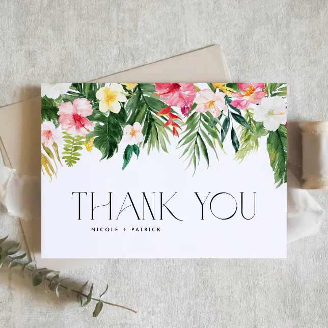 Watercolor Tropical Flowers Summer Wedding Thank You Card | Zazzle