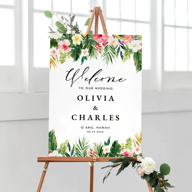 Watercolor Tropical Flowers Summer Wedding Welcome Poster | Zazzle