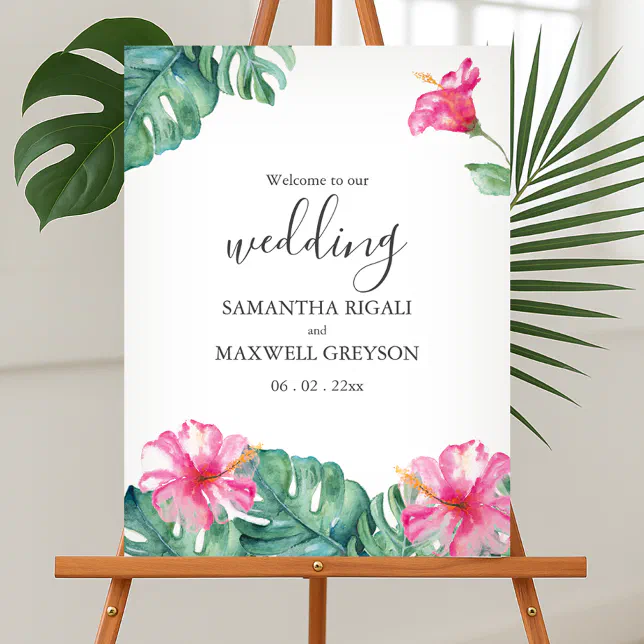 Watercolor Tropical Flowers Wedding Welcome Sign | Zazzle
