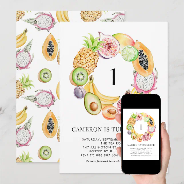 Watercolor Tropical Fruits Summer First Birthday Invitation | Zazzle