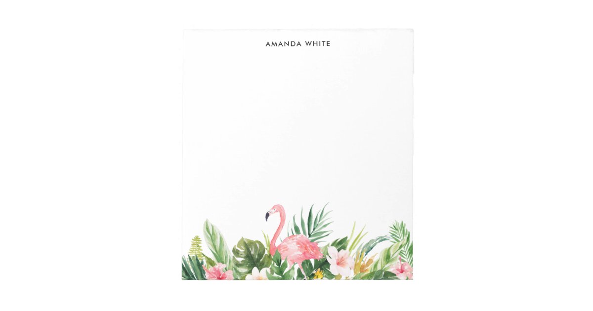 Watercolor Tropical Leaf Flamingo Custom Notepad | Zazzle