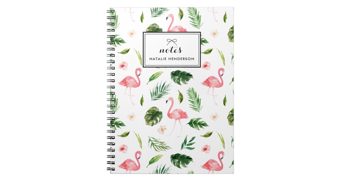 Watercolor Tropical Leaves and Flamingo Custom Notebook | Zazzle