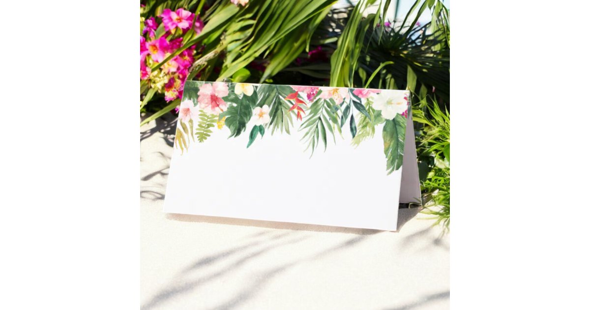 Watercolor Tropical Leaves Folded Place Card | Zazzle