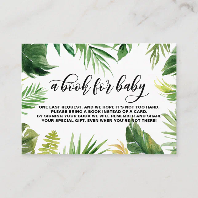 Watercolor Tropical Leaves Frame Baby Book Request Enclosure Card | Zazzle