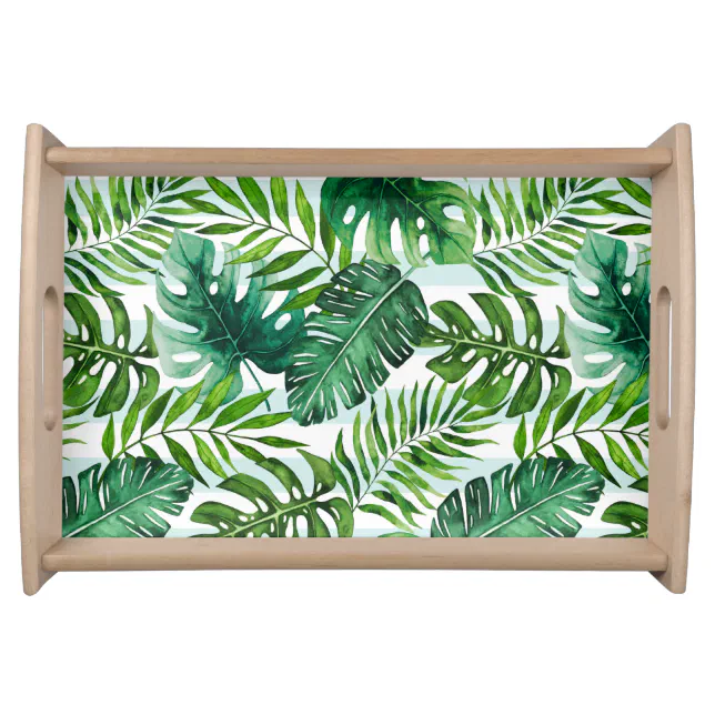 Watercolor Tropical Leaves Green Stylish Serving Tray | Zazzle