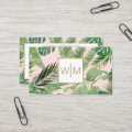 Watercolor Tropical Leaves Monogram Pink/White Business Card | Zazzle