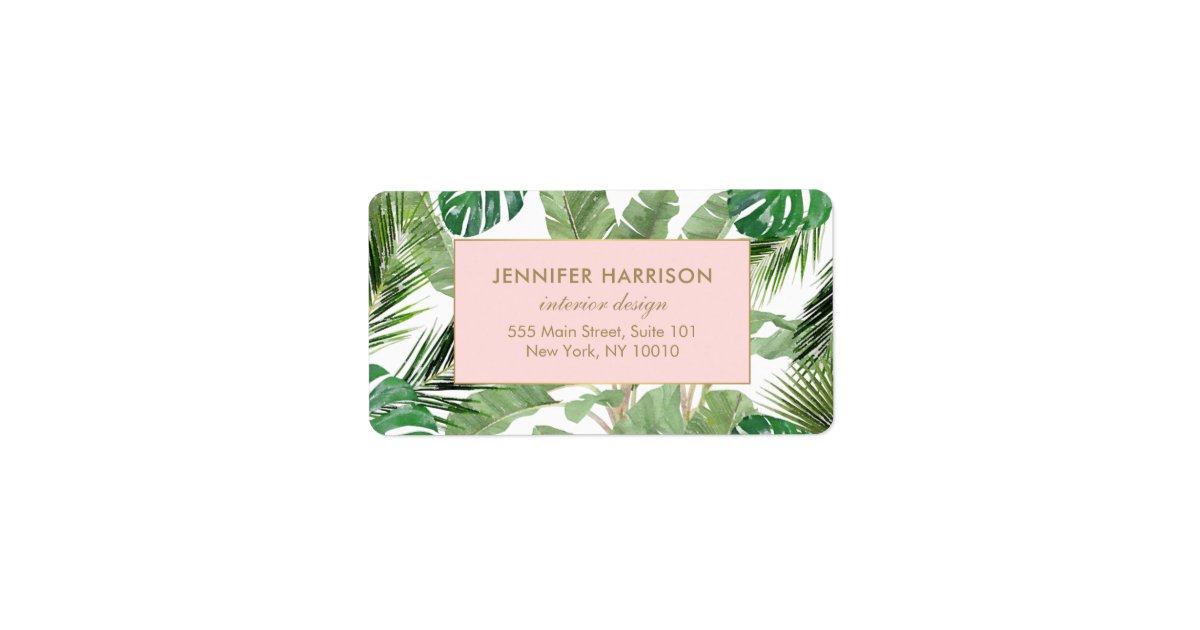 Watercolor Tropical Leaves Pattern Label | Zazzle