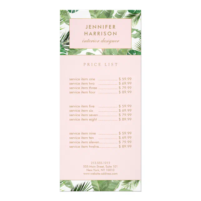 Watercolor Tropical Leaves Pattern Rack Card | Zazzle