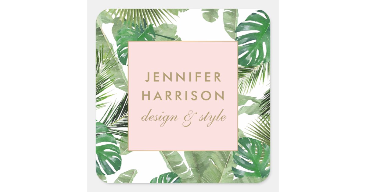 Watercolor Tropical Leaves Pattern Square Sticker | Zazzle