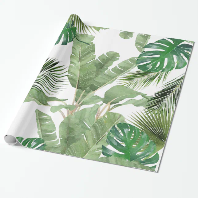 Watercolor Tropical Leaves Pattern Wrapping Paper | Zazzle