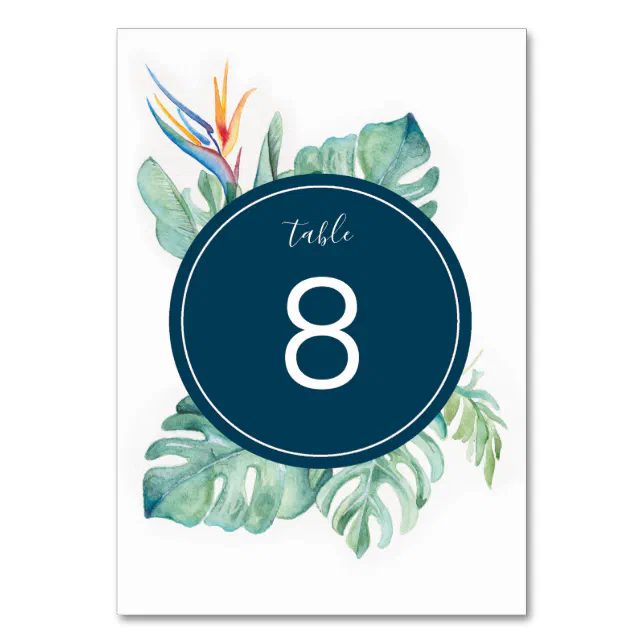 Watercolor Tropical Leaves Table Number | Zazzle