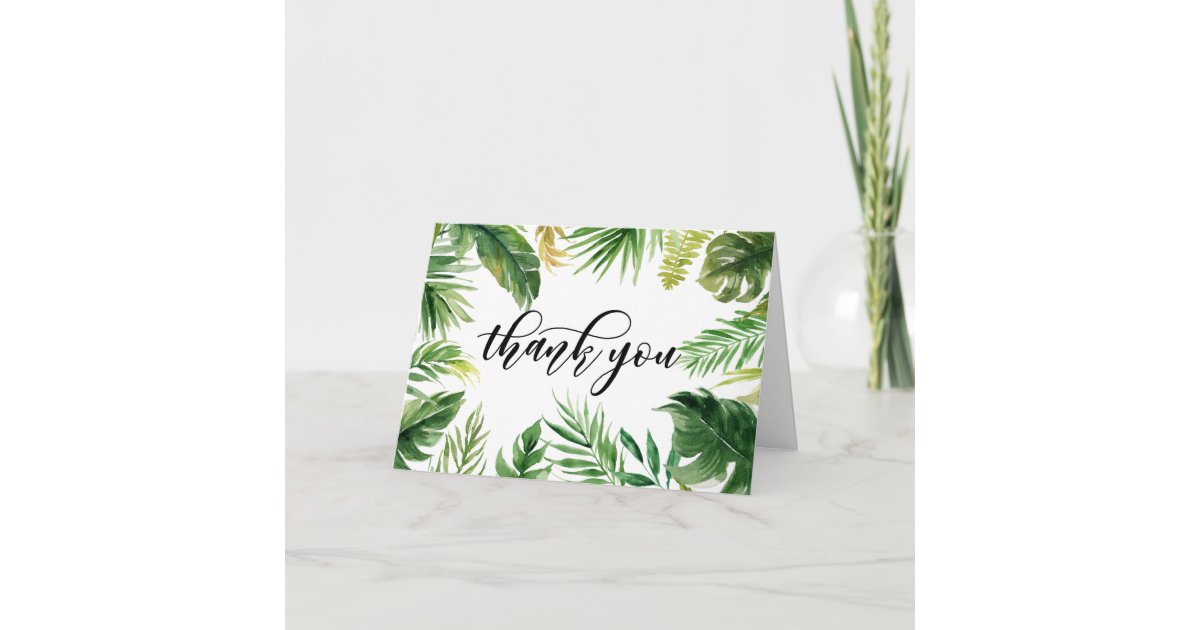 Watercolor Tropical Leaves Thank You Card | Zazzle