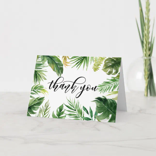 Watercolor Tropical Leaves Thank You Card | Zazzle