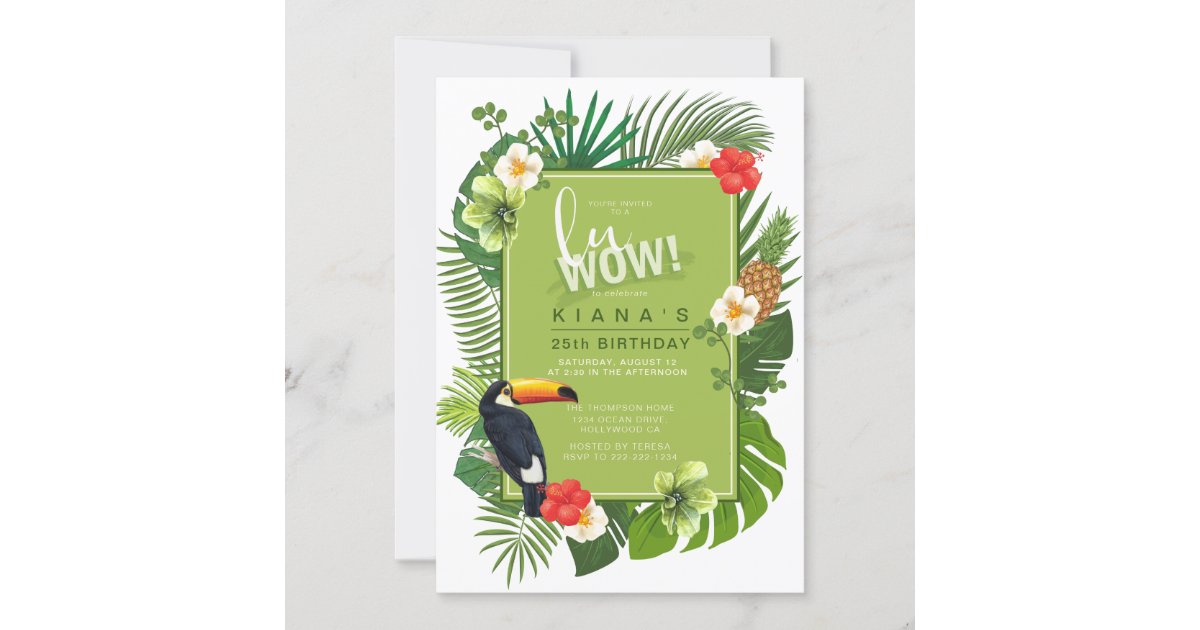 Watercolor Tropical Luau LuWOW! Green ID577 Invitation | Zazzle