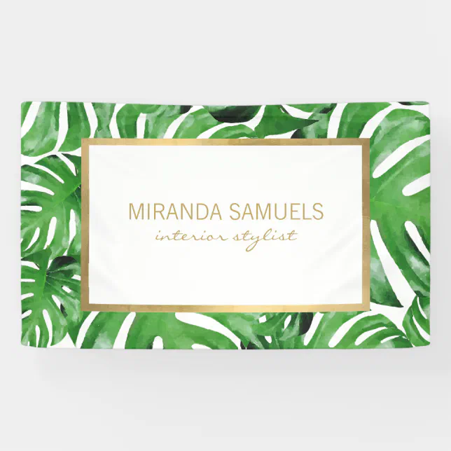 Watercolor Tropical Monstera Leaves Pattern Banner | Zazzle