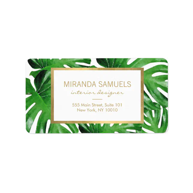 Watercolor Tropical Monstera Leaves Pattern Label | Zazzle
