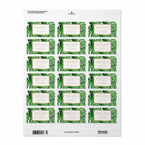 Watercolor Tropical Monstera Leaves Pattern Label | Zazzle